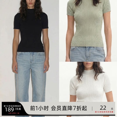 JCAESAR WOMEN 宽边领半高领短袖针织打底衫 天丝纱线 舒适透气