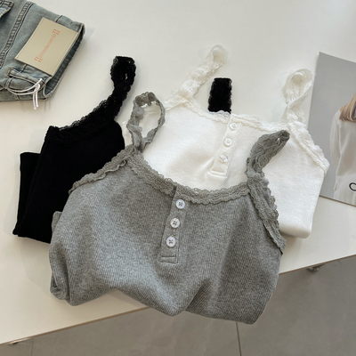 蕾丝花边纽扣吊带复古花边背心