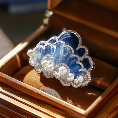 西凉妃子原创名媛生日珠宝首饰精工高定云朵胸针晚宴礼服珍珠胸花