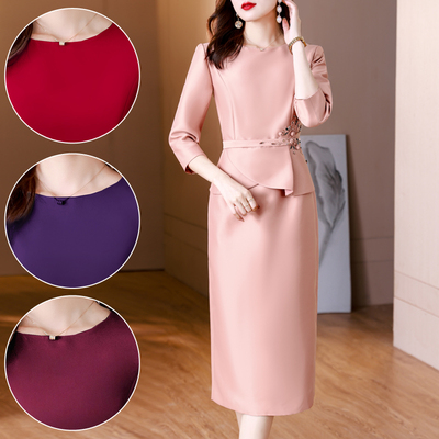 婚礼妈妈装平时可穿假两件连衣裙