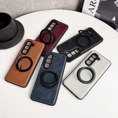 适用传音hot50pro+手机壳复古皮纹旋转支架磁吸hot50i个性创意hot40简约商务防摔男女款保护套潮