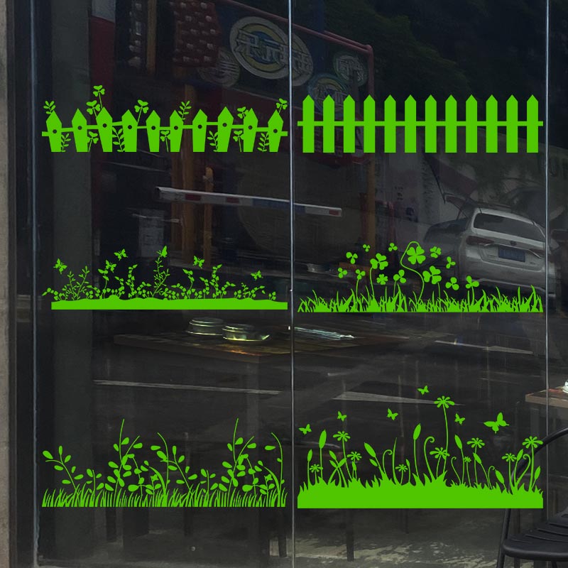 篱笆栅栏花草服装店铺玻璃门贴纸踢脚线咖啡店商城橱窗装饰墙贴画