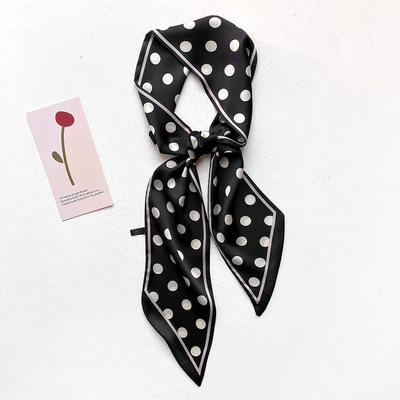 黑白圆波点小领巾女春秋夏丝巾