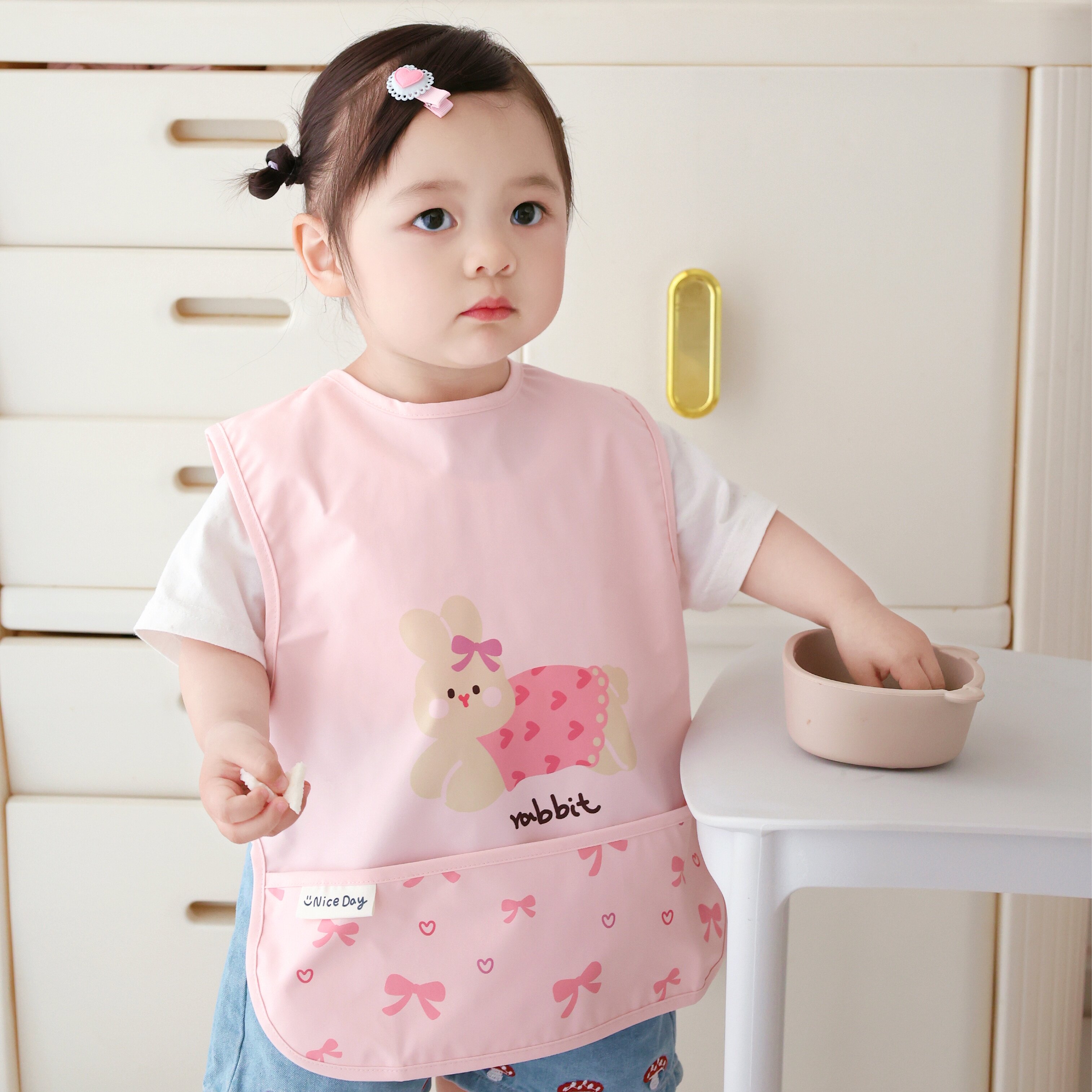 男女宝宝夏季薄款无袖防水防脏吃饭围兜幼儿园辅食神器罩衣食饭兜