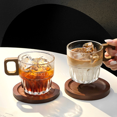 高颜值家用玻璃带把手杯垫咖啡杯