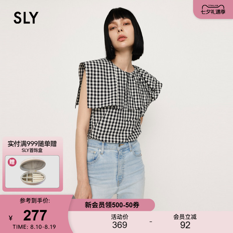 SLY 夏季新款通勤甜美不对称荷叶边无袖衬衫女030GAR30-0210