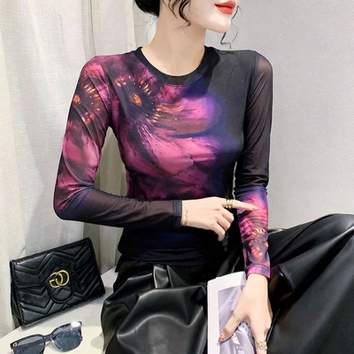 长袖休闲风网纱欧货秋装修身时