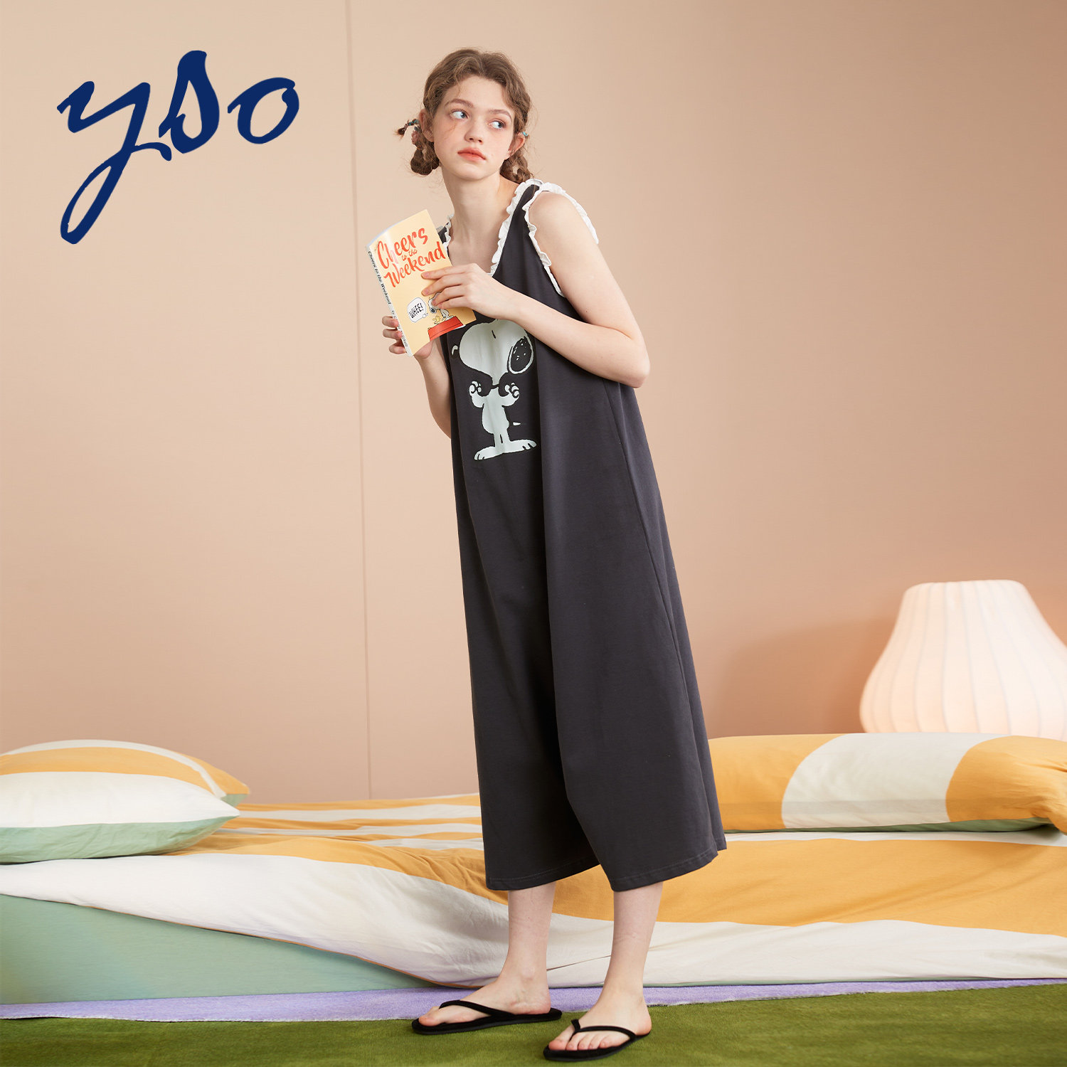 yso史努比睡衣女夏季纯棉吊带睡裙女连体衣高级感可外穿家居服B_虎窝淘