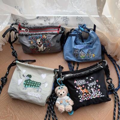 日系ball chain刺绣拉链小包包斜挎帆布包女2025迷你小方包包