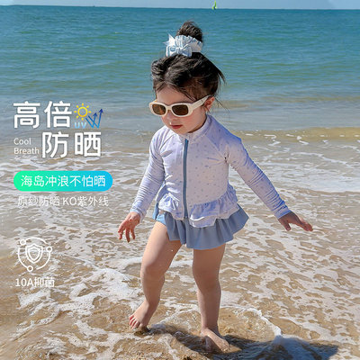 尤画女童连体泳衣夏季新款宝宝拉链碎花游泳衣儿童温泉泳装3813