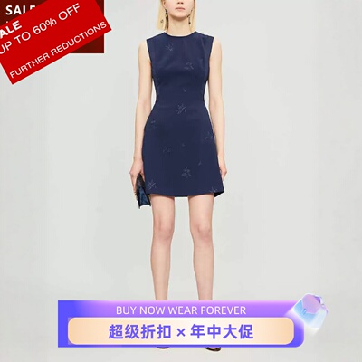 TED BAKER连衣裙藏蓝刺绣A字无袖短款简约优雅气质显瘦百搭