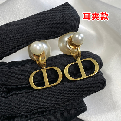 D家经典CD珍珠耳夹女复古做旧高级感小众无耳洞无痛新款耳环耳饰