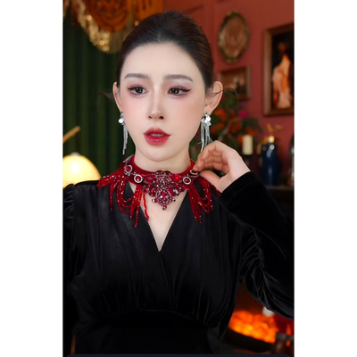 新款欧美风大气水钻流苏领子WW067