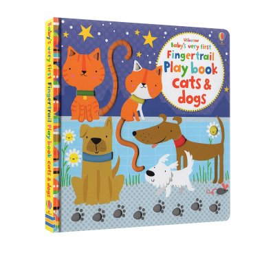 英文原版 Usborne Baby's very first Fingertrail Play book cats & dogs 小猫和小狗 尤斯伯恩 纸板翻翻绘本 启蒙洞洞书0-3岁