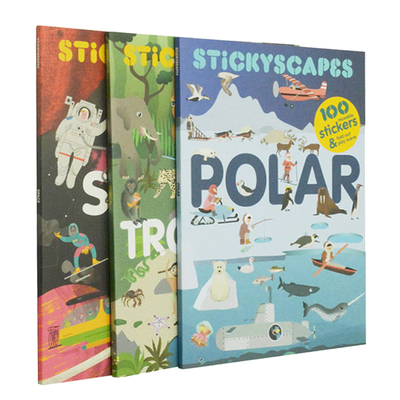 英文原版 Stickyscapes Space/Tropical/Polar 一公尺长卷 贴纸拉拉书 3册 STEM自然科学小学科普读物