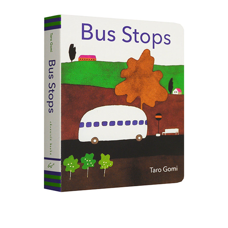 英文原版五味太郎 Bus Stops幼儿启蒙认知趣味纸板书亲子互动图画书 Taro Gomi作品日本绘本大师_虎窝淘