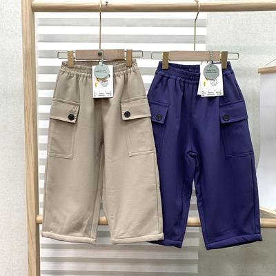 ZXL秋冬新款品牌裤子儿童加绒直筒工装裤男童女童休闲裤90-130