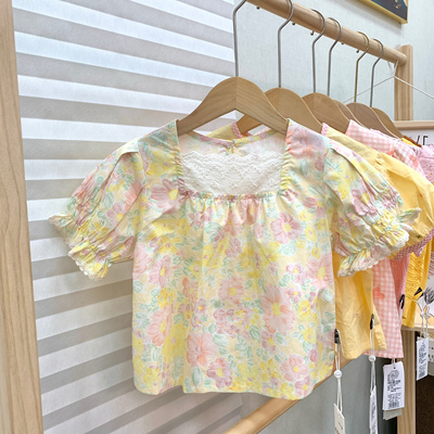 05011承xi儿童夏季薄款纯棉短袖女童油画风法式浪漫短袖娃娃衫