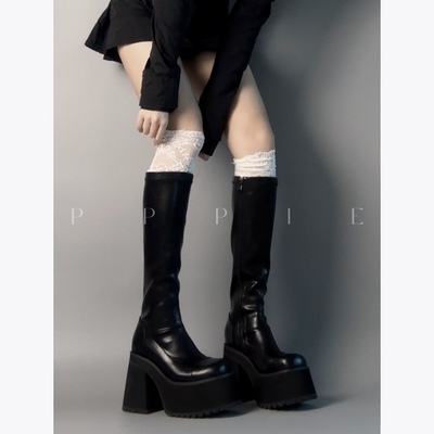 PPPIE 野性小猫暗黑增高10.8cm牛皮瘦瘦靴