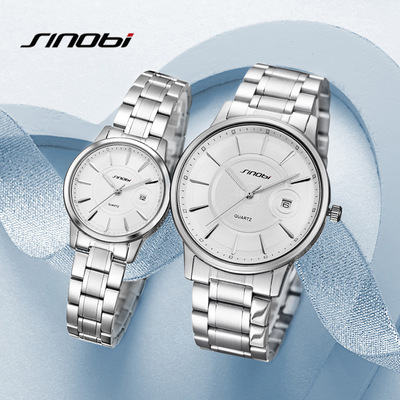 Sinobi情侣手表不锈钢商务时尚简约带日历日本机芯名表跨境1245
