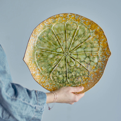 丹麦代购 Bloomingville 仿荷叶大盘子Milani甜品盘陶瓷西餐碟子