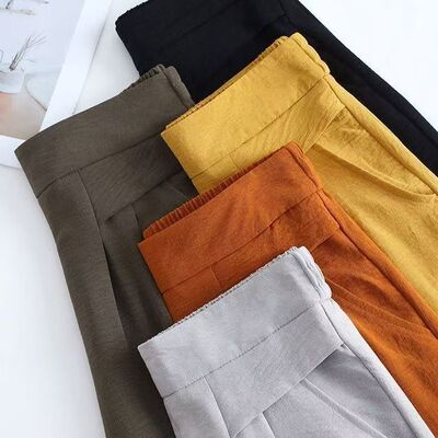 冰丝亚麻通勤高腰阔腿裤显瘦女