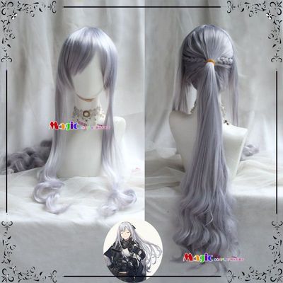 少女前线 AK12 COS假发 忤逆小队  银蓝紫色单马尾 送黑丝带