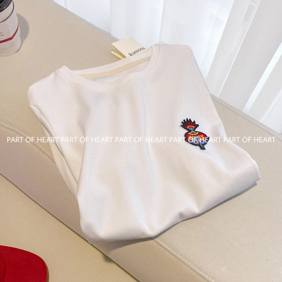 禾家白色短袖女福寿三多刺绣T恤