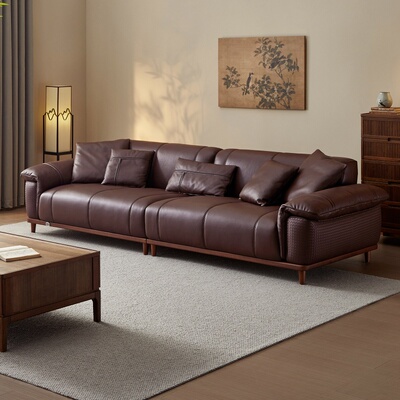全友家居门店同款 东方风 22963 头层真黄牛皮一字型直排皮艺沙发