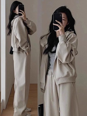 高级拉链长袖卫衣秋装搭配一整套