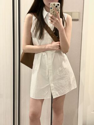 条纹收腰衬衫裙打底女
