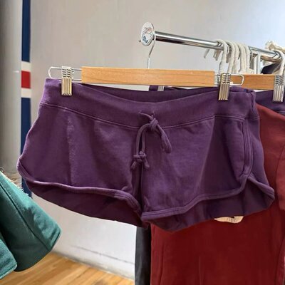 Brandy BM风纯棉紫色低腰抽绳短裤女直筒休闲运动裤显瘦百搭热裤
