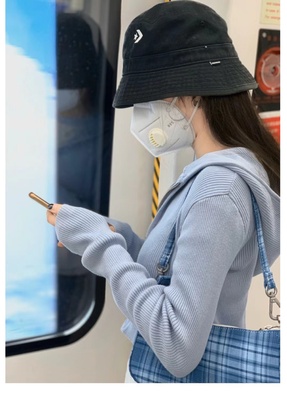 bm短外套连帽针织开衫女潮