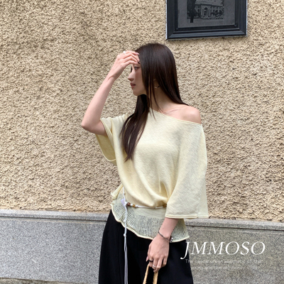 ZY GODDESS-韩版气质温柔宽松蝙蝠中袖针织衫小衫(配腰绳)JC9907