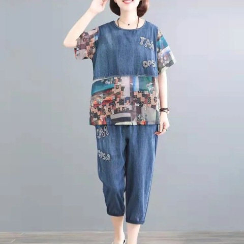 洋气减龄时尚套装夏天休闲大码女装两件套韩版宽松显瘦遮肚短袖女