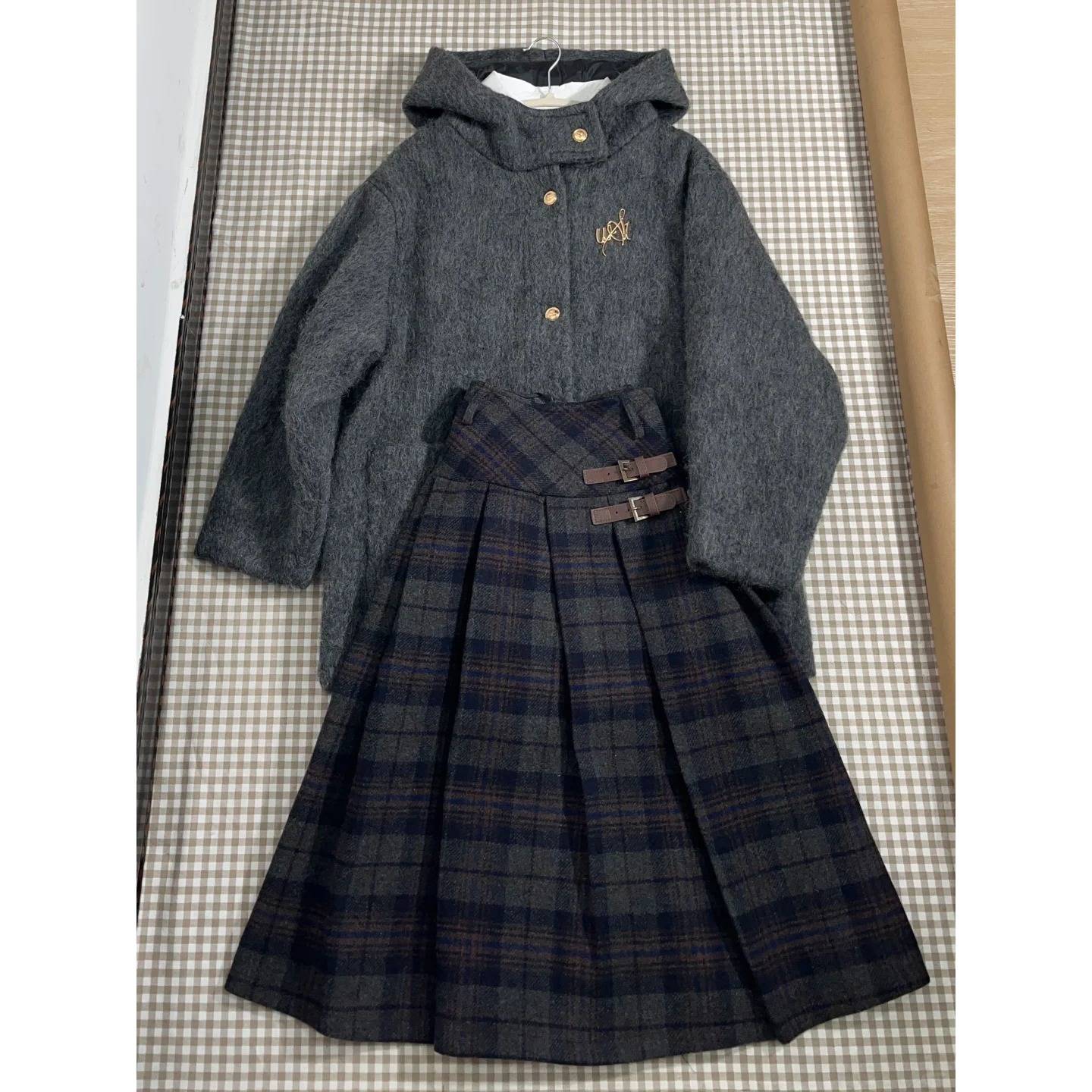 日系学院风高腰格子半身裙女秋冬新款小个子遮胯显瘦A字百褶裙子