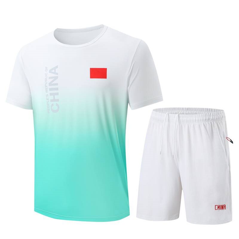 夏季中国队速干短袖短裤运动服套装儿童游泳武术训练服跑步健身服