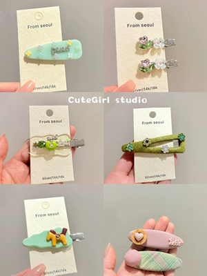 Cutegirlstudio韩系新款绿色系列发夹鸭嘴夹刘海夹子花朵大掰掰夹