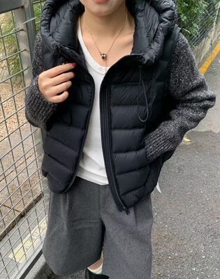 羽绒拼针织袖连帽90白鸭绒羽绒服