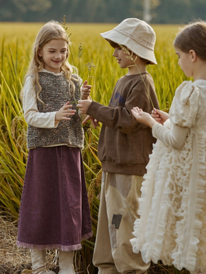 宝儿w女宝紫色牛仔半身裙，下摆毛边，百搭实穿，1723