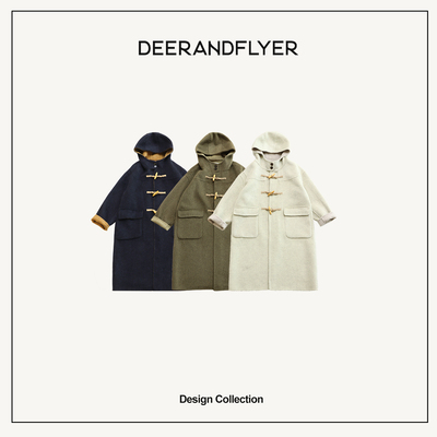 绵羊毛混纺仿牛角扣连帽双面呢