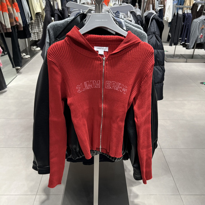 UR国内代购2025冬季女装潮流字母印花连帽短款针织开衫UYV950116