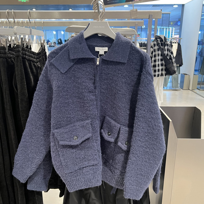 UR国内代购2025冬季男装潮流拉链大口袋罗纹针织开衫UUV950025