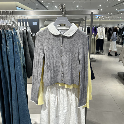 UR国内代购2025冬季女装休闲撞色拼接镂空绞花针织开衫UYL950251