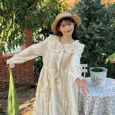 网纱蕾丝娃娃大翻领仙女连衣裙