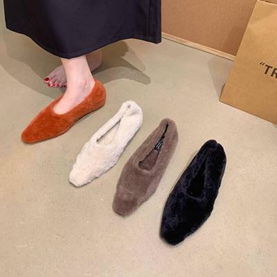 香港仙女风加绒保暖毛毛鞋女2025年冬季新款尖头内增高乐福鞋棉鞋