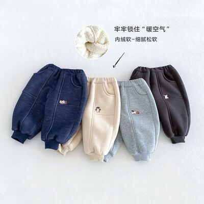 宝宝刺绣卡通卫裤冬季男童加厚