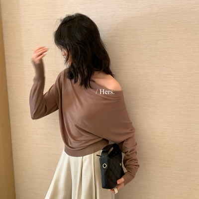 Hers-早秋上新简约日常百搭气质荡领针织小衫66718