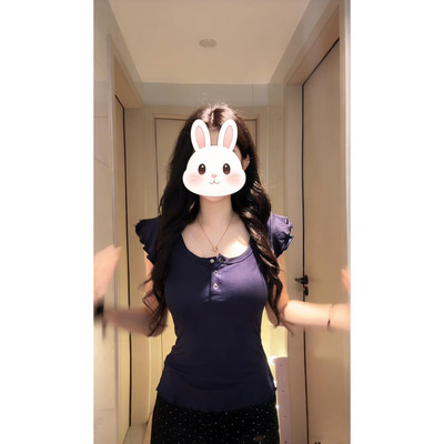 木耳边短袖T恤女修身打底