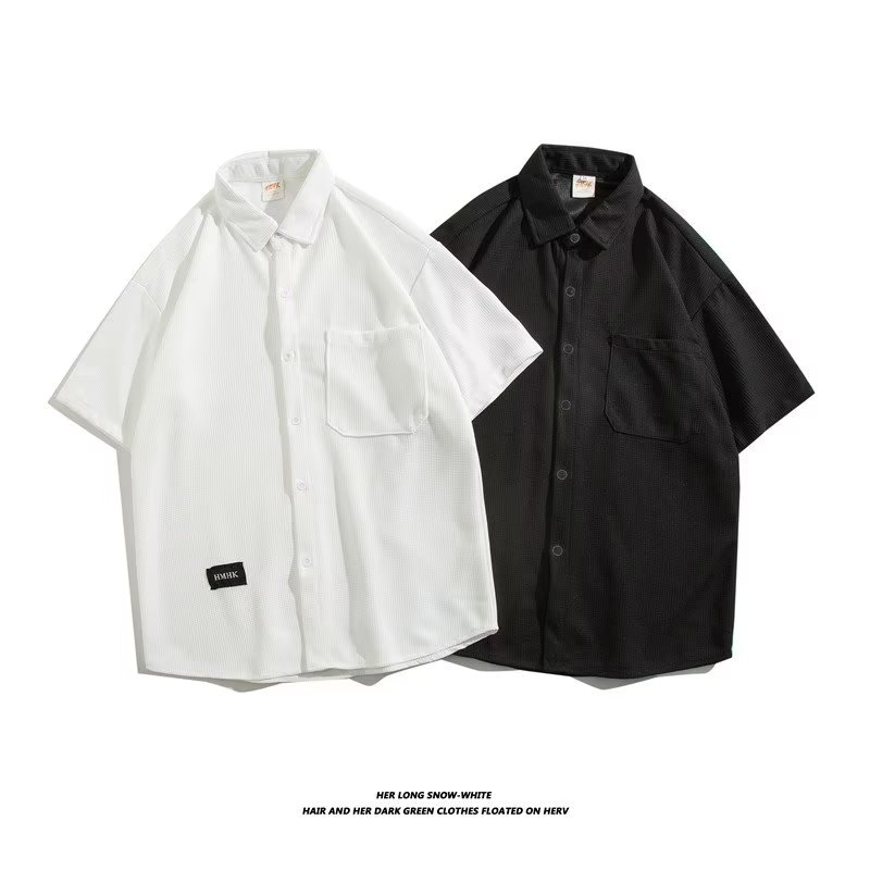 美式休闲短袖衬衫男夏季薄潮牌潮流宽松半袖衣服日系男士衬衣外套